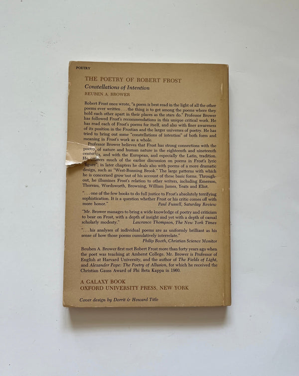 The Poetry of Robert Frost: Constellations of Intention by Reuben A. B ...